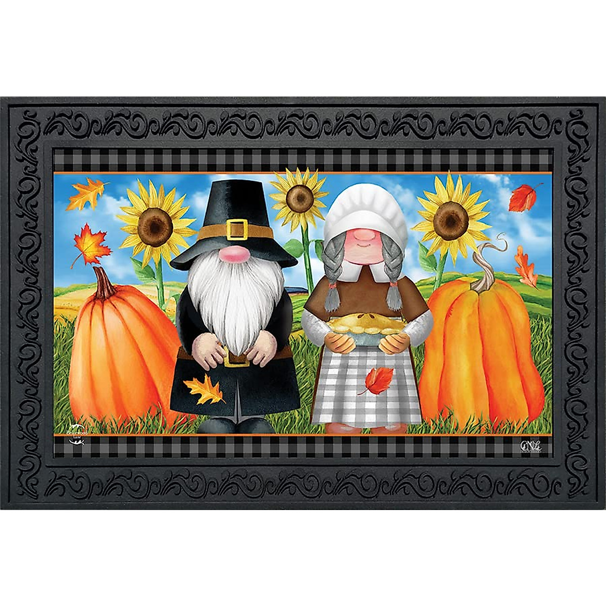 Briarwood Lane Thanksgiving Gnomes Doormat Pumpkins Sunflowers Humor 30" x 18"