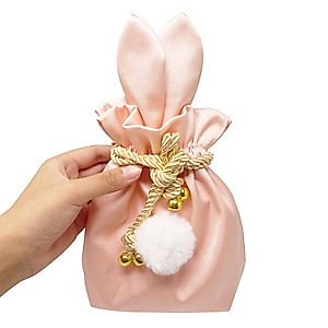 Honbay Drawstring Silk Bag Cosmetic Pouch Jewelry Bag Gift Wrapping Bag with Cute Rabbit Ear (Pink)