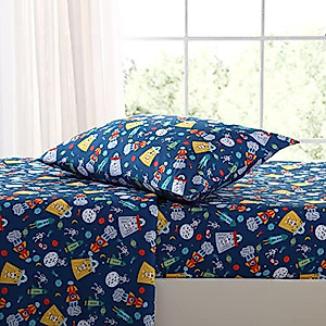Poppy & Fritz Kids Twin Sheet Set, Stain Resistant Toddler Bedding, Soft & Cozy - Space Kids Blue