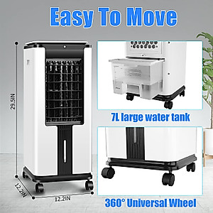 Portable Electric Air Conditioner Unit—2-1 Air Cooler & Tower Fan with 3 Speeds/Modes,12H Timer,with remote and 2 Ice Packs,7L Large Water Tank for Home,Office,Kitchen White