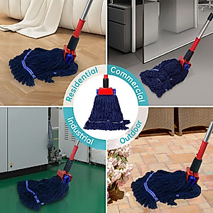 3 Pack Heavy Duty Commercial Mop Head Replacement for Floor Cleaning, Wet Industrial Cotton Looped End String Cleaning Mop Head Refill for Home/Industrial/Commercial Cleaning (Blue)