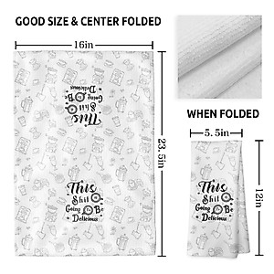 Funny Kitchen Towels Decorative Set, Cute Kitchen Towel Sets 2 Pack Chef Towels for Kitchen BBQ Dish Towels Farmhouse Christmas Kitchen Towels Housewarming Gifts for Women Hostess gifts 16x23.5 Inch