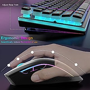 Wireless Gaming Keyboard and Mouse Combo,Translucent Pudding Keycap,3650mAh Rechargeable Battery,RGB Ergonomic Mechanical Feel Keyboard,4800 DPi Rainbow Led Mute Mouse 2.4G USB for PC/Mac(Black)