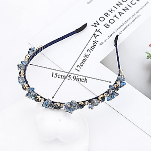 Urieo Thin Rhinestone Headband Bling Crystal Head Bands Diamond Hairband Vintage Parties Hair Accessory for Women (Blue)