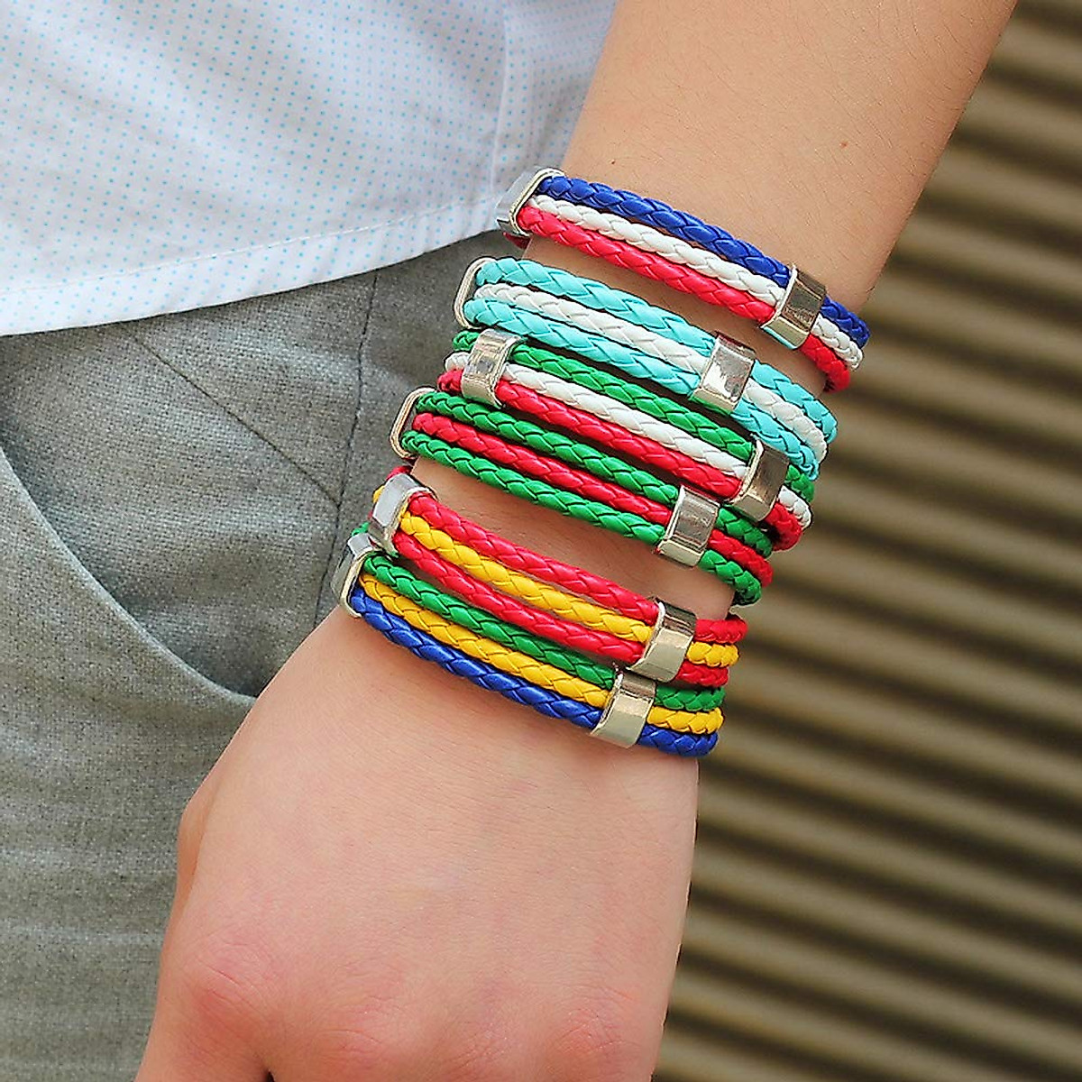 Apzzic 12mm Wide Mens Womens Italy Flag Braided Rope Surfer Leather Bracelet Wristband Cuff Bracelet Bangle 8inch