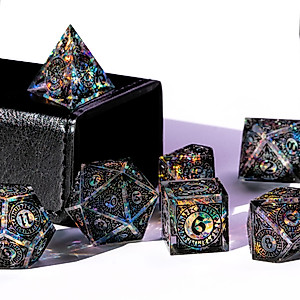Cusdie Sharp Edges Dice DND, 7 PCs D&D Dice, Handcrafted Polyhedral Dice Set, for Role Playing Game MTG Pathfinder (Black Pattern)