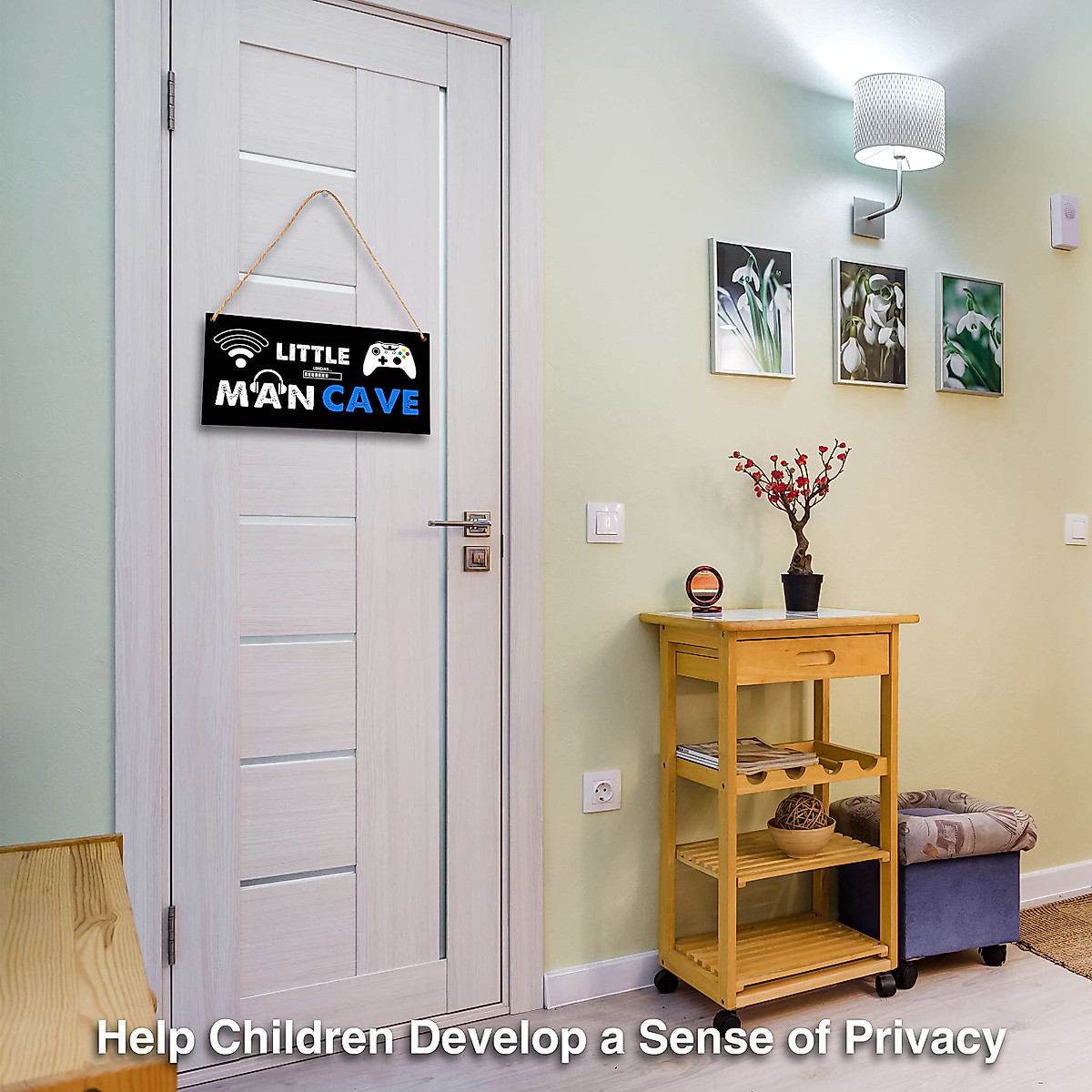 Little Man Cave, Gaming Wooden Door Sign for Gamer Room Decor, Boys Decorations for Bedroom Nursery Playroom Wall Art (5"x10") -A02