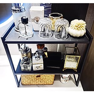 Urhomey plus 2 Tier Expandable Cabinet Shelf Organizer Bathroom Kitchen Counter Shelf 35LBS Sink Shelf Riser Countertop Storage Black