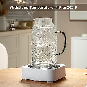 Buaic Glass Pitcher with Lid, 2 PACK 68 oz/2 Liter Vintage Water Pitcher, Clear Borosilicate Glass Water Carafe for Cold Brew, Coffee, Lemonade, Iced Sun Tea,Beverage, Heat Resistant Water Glass Jug