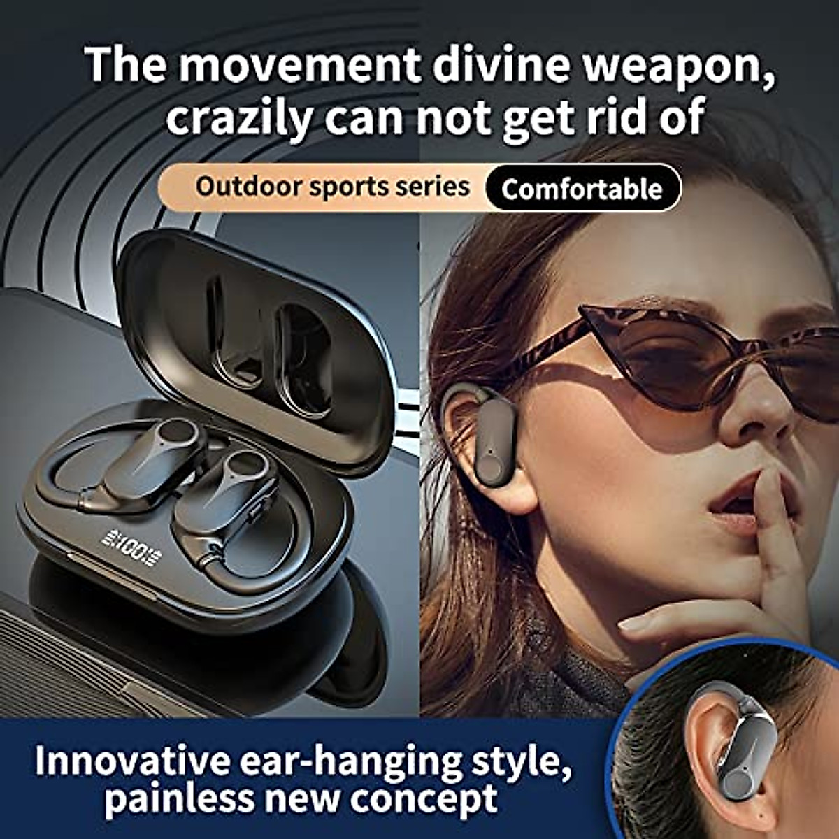 MIANHT Wireless Earbuds Sports Bluetooth 5.3 - Bluetooth Headphones Earhook Noise Cancelling, Waterproof Workout Earphones, HiFi Sound Quality, for Running, Gym