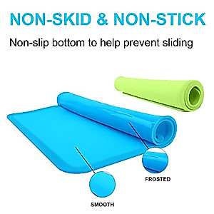 Silicone Kids Placemats, Non-Slip Silicon Placemats for Kids Baby Toddlers Childrens, Kids Portable Placemat for Dining Table, 2Pack, Blue/Green