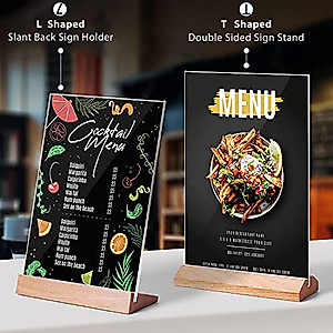 TONICE® 3 Pack 8.5x11 Acrylic Sign Holder L Shape Slant Back Design Clear Acrylic Frame Wood Base, Table Menu Display Stand, Flyer Display (Optional 8.5x11/5x7 Inch L/T Shape)