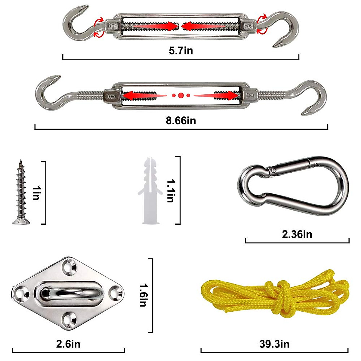 GoosWexmzl Shade Sail Hardware Kit, Stainless Steel Hardware Kit for Triangle Square Rectangle Sun Shade Sail Installation for Patio Lawn