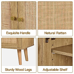 Anmytek Rattan Cabinet, 44" H Tall Sideboard Storage Cabinet with Crafted Rattan Front, Entry Cabinet Wood 2 Door Accent Cabinet with Adjustable Shelves Rustic Oak, H0030