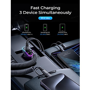 [Apple Safe Certified] USB C Car Charger Adapter LISEN 96W Cigarette Lighter USB Charger Fast Charging for iPhone Car Charger with 2-in-1 PD36W Car Charger for iPhone 15 Pro Max Plus Samsung iPad