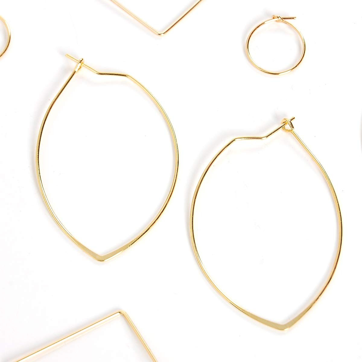 Humble Chic Geometric Marquise Threader Hoops - Hypoallergenic 18K Gold Plated Medium Hoop Earrings for Women - Lightweight Oval Leaf Elliptical Loop Statement Drop Dangles, 1.75" inch - 18K Yellow