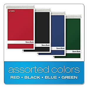 TOPS Steno Books, 6" x 9", Gregg Rule, Green Tint Paper, Assorted Color Covers, 80 Sheets, 4 Pack (80221)