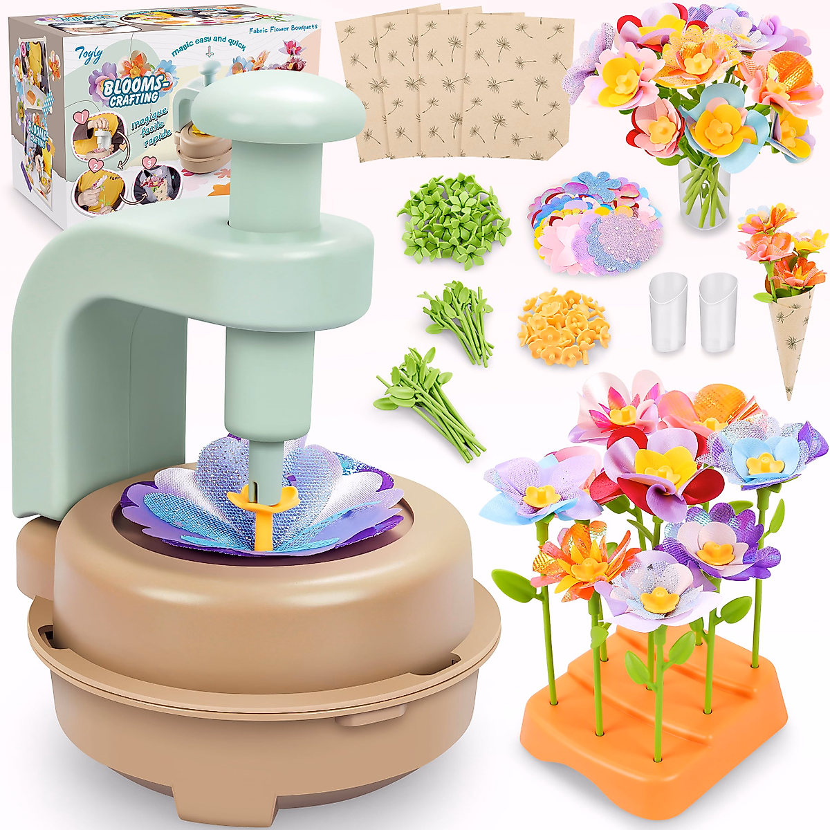 Fabric Flower Bouquets Toys, DIY Craft Kits Toys for Kids - Flower Market Toy, Build Your Flower Bouquet, Arts & Crafts for 4 5 6 7 8 Year Toddler Girl, Educational Activity Preschool B-Day Gifts