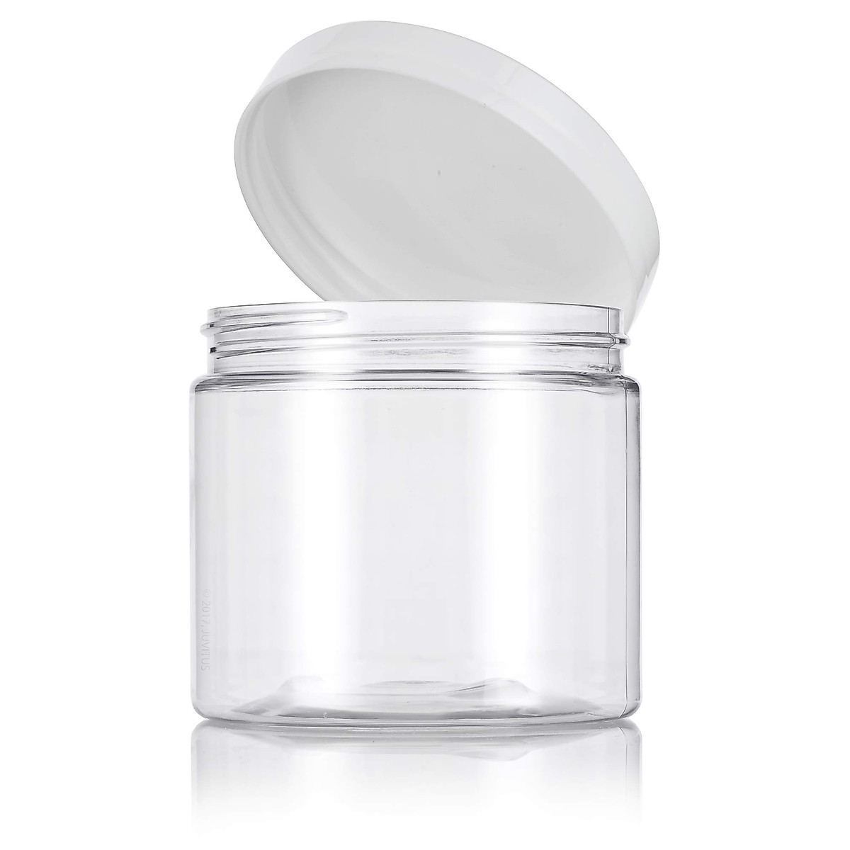 16 oz Clear Large PET Plastic Refillable Jar with White Lids (12 pack)