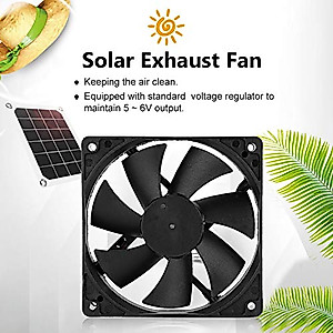 Deryang Exhaust Fan, Exhaust Fan USB Charging Monocrystalline Solar Panel, for Chicken House Solar Panel Powered Fan Solar Powerful Fan Greenhouse, Default