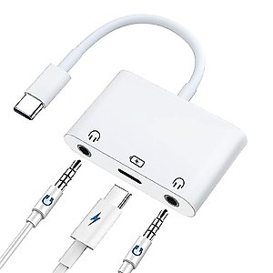 USB C to Dual 3.5mm Headphone Adapter 3-in-1 Type C to Headphone Jack Splitter with Fast Charging Port USB C to Dual Earphone Converter Compatible with iPad Pro Galaxy Pixel HTC etc