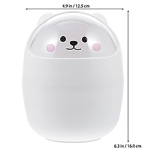 LIFKOME Desk Trash Cute Mini Desktop Trash Can with Swing Lid Small Desktop Waste Garbage Bin for Tabletop or Coffee Table Plastic Trash Can Shake Cover Garbage Can (White) Mini Waste Bucket