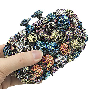DJBM Glitter Skulls Rhinestone Purse Women's Clutch Handbags Crystal Evening Bags Diamond Evening Clutches for Party Prom, Red