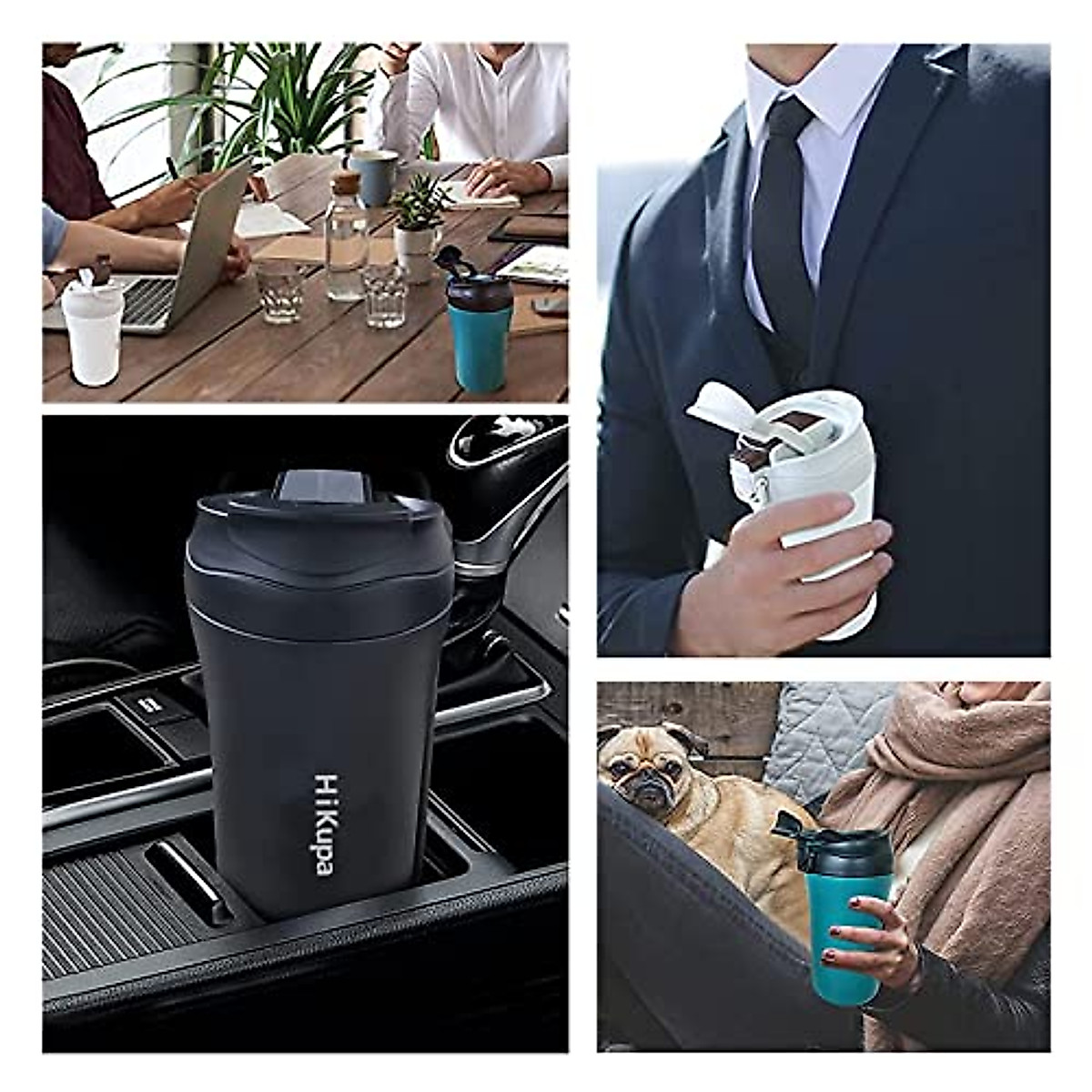 HiKupa Insulated Travel Mug with Straw and Leakproof Lid, Double Wall Stainless Steel, for Hot and Cold Drinks (Pink)