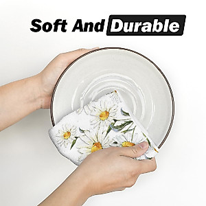 Artoid Mode Daisy Stripes Sunshine Blessed Bloom Summer Kitchen Towels Dish Towels, 18x26 Inch Seasonal Decoration Hand Towels Set of 4