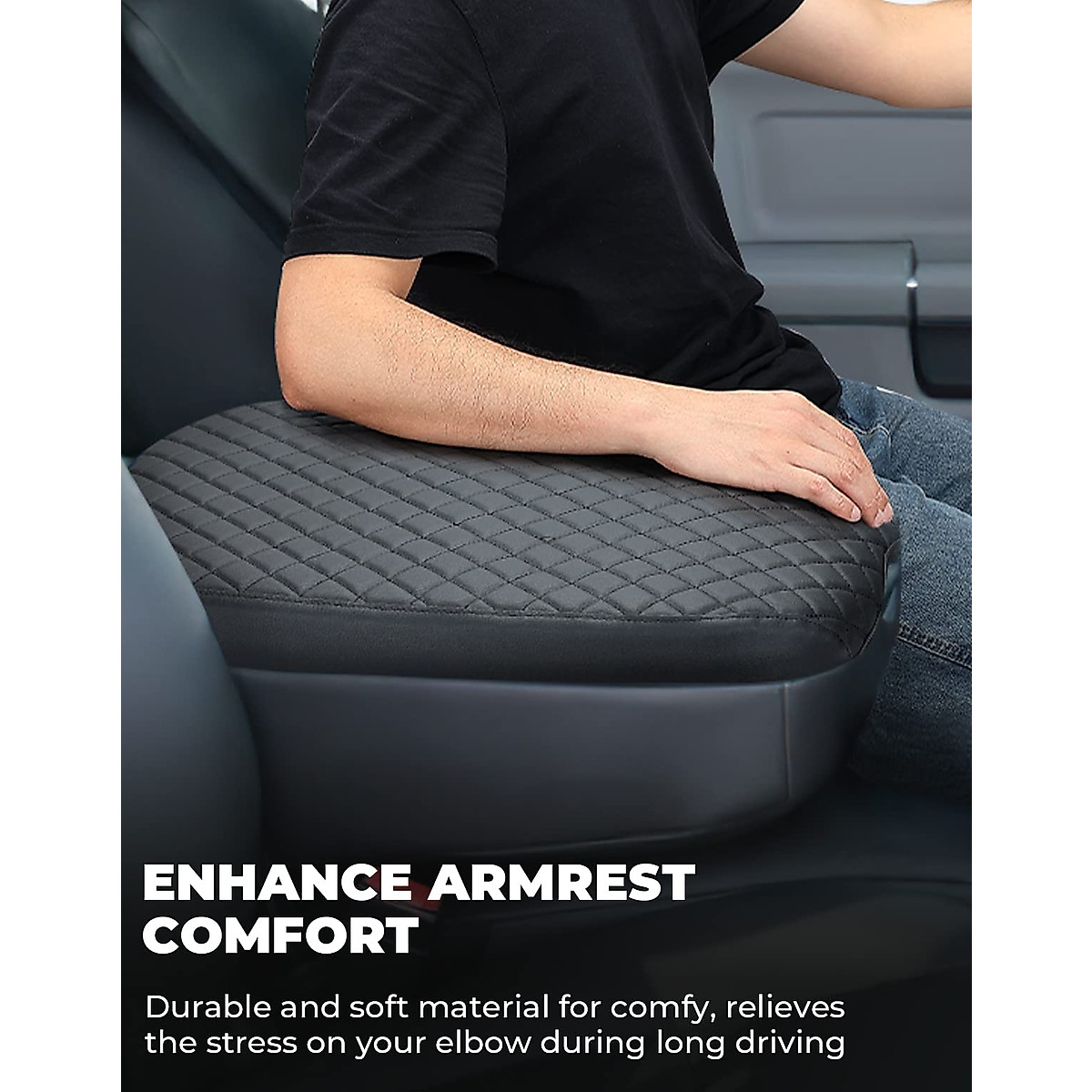 ISSYAUTO Center Console Cover Compatible with 2002-2012 Ram 1500 2500 3500 Jump Seat Console, Armrest lid Cover Leather Arm Rest Covering for Car, Well-Make Durable Middle Console Cover