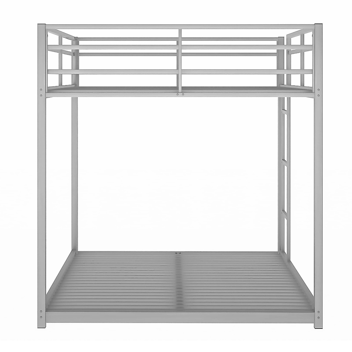Full Over Full Bunk Bed with Ladder,Metal Floor Bunk Bed Frame with Safety Guardrail and Steel Slats Support for Kids Teen Girls Boys Adults Bedroom Furniture,Heavy Duty Metal Bed Frame (Silver, Full)