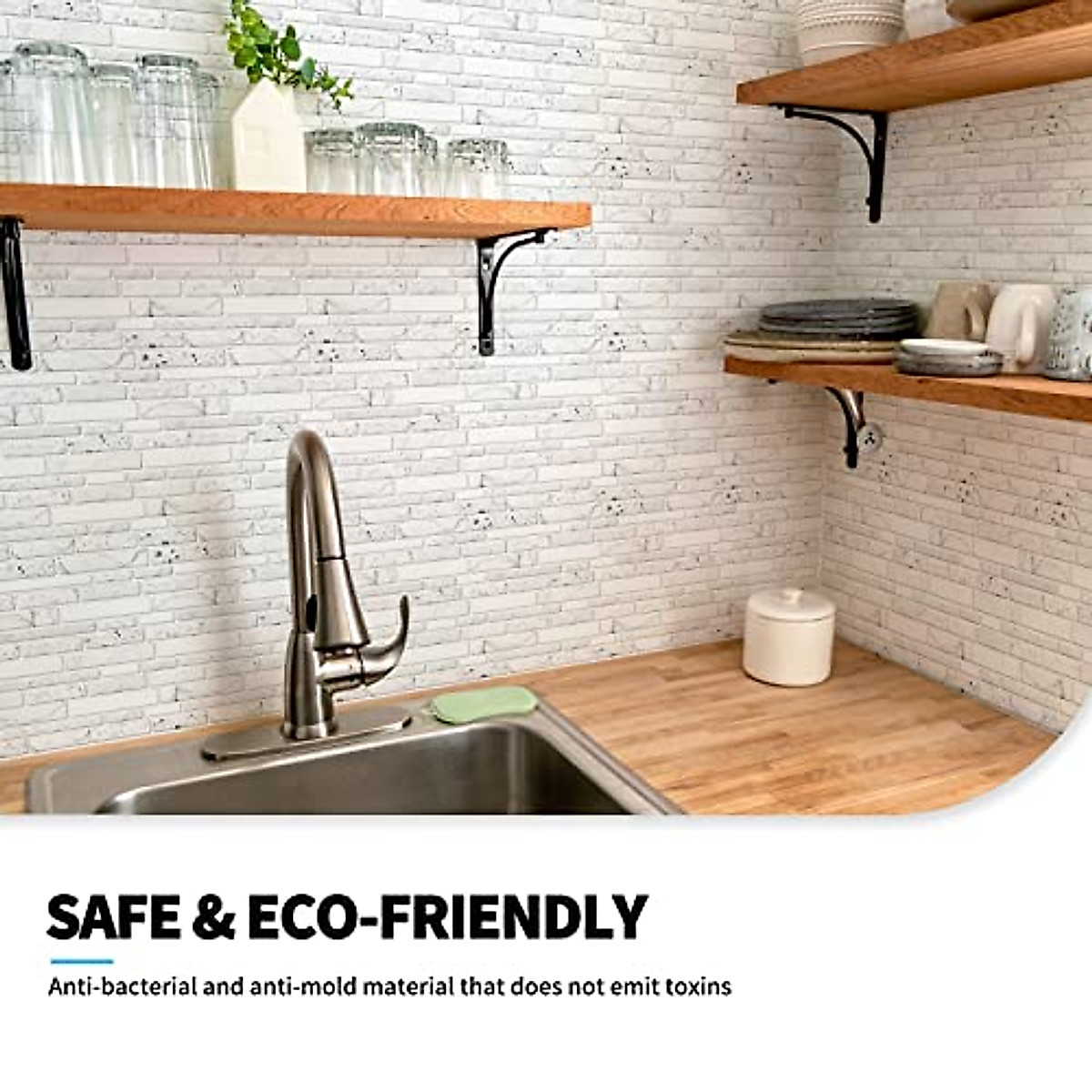 Art3d Peel and Stick Brick Kitchen Backsplash Self-Adhesive Wall Tile Stone Design, 10 Sheets (White)