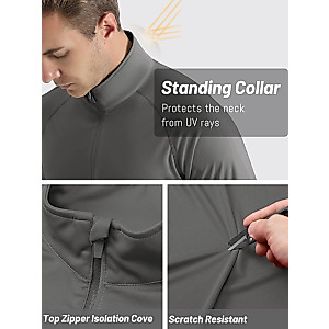 TACVASEN Sun Shirts for Men with Quarter Zip Mens Sun Protective Clothing UPF 50+ Mens Hiking Shirts Rash Guard Long Sleeve Pullover Shirts Dark Grey L