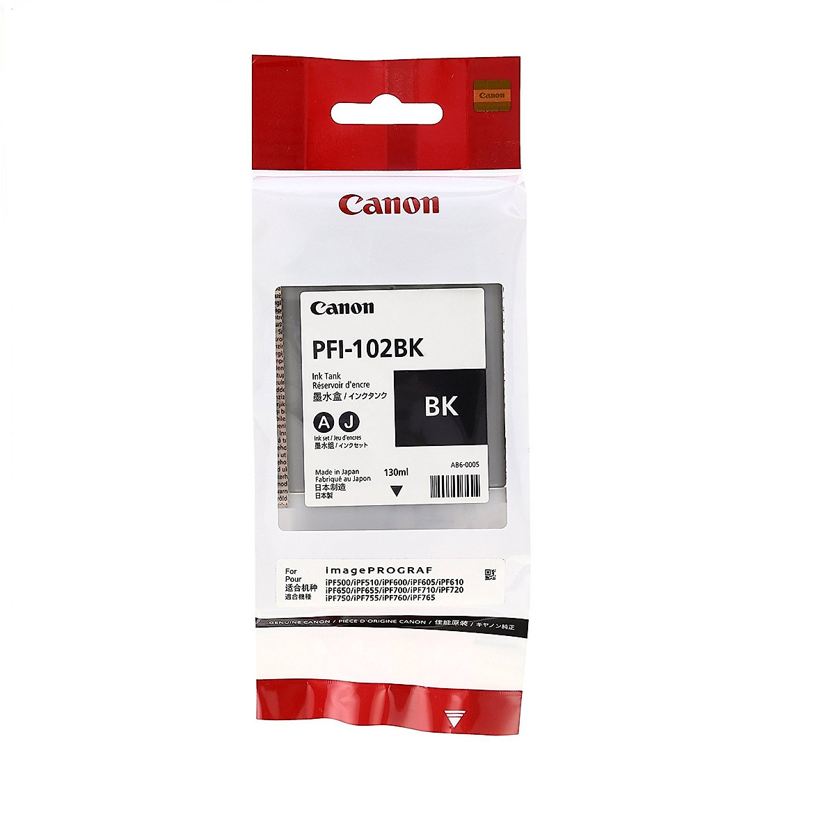 Canon PFI-102BK 0895B001 IPF500 IPF510 IPF600 IPF605 IPF650 IPF700 IPF765 Ink Cartridge (Black) in Retail Packaging