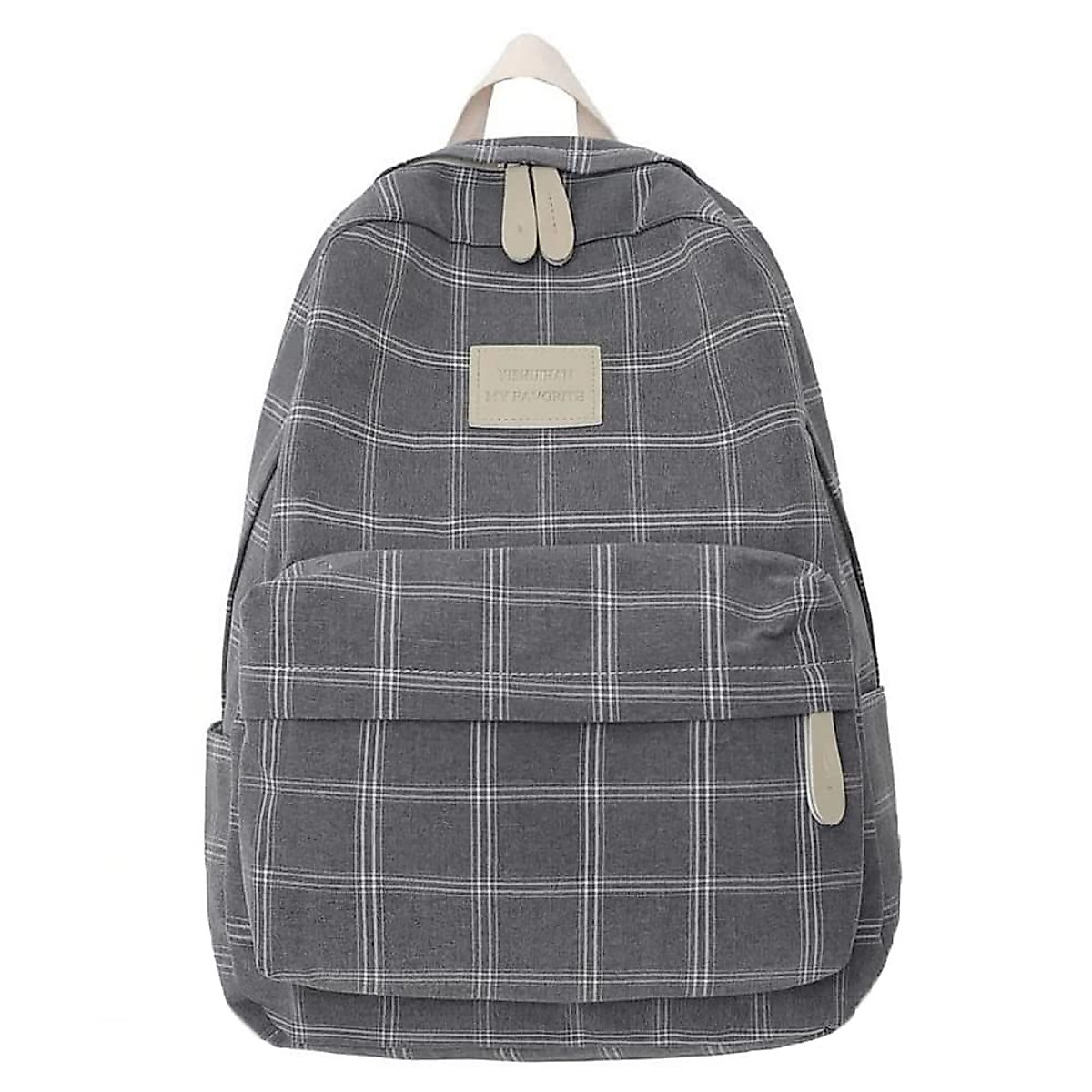 AONUOWE Light Academia Aesthetic Backpack Plaid Preppy Backpack Teen Girls Back to School Supplies Checkered Bookbags (Stone)