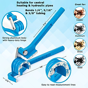 LORESO Tube Bender, Tubing Bender 0-180 Degrees Pipe Bender - 3 In 1 Copper Bender for 1/4" 5/16" 3/8" Tubing Bending Tools- Manual Tubing Bender for Copper, Brass, Aluminum and Thin Steel Pipes