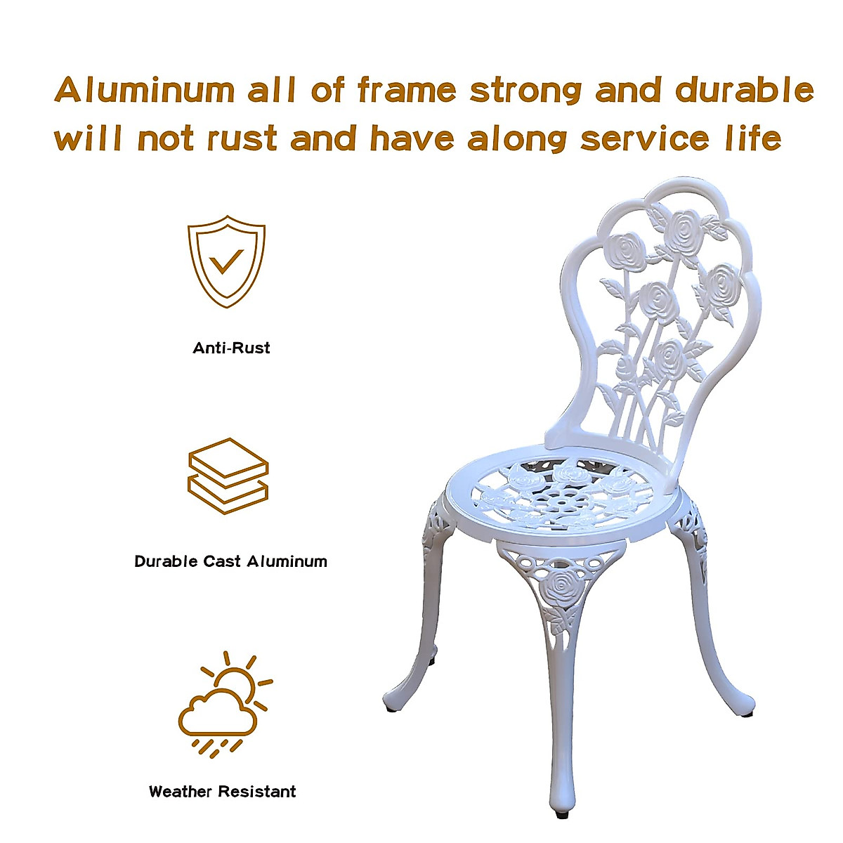 JARDIN DE CENTENNIAL Patio Bistro Set.Rust-Resistant Cast Aluminum Bistro Table Set with Umbrella Hole for Backyard (Rose White)