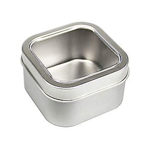 LJY Empty 4-Ounce Square Silver Metal Tins with Clear Window for Candle Making, Candies, Gifts & Treasures (9 Pack)