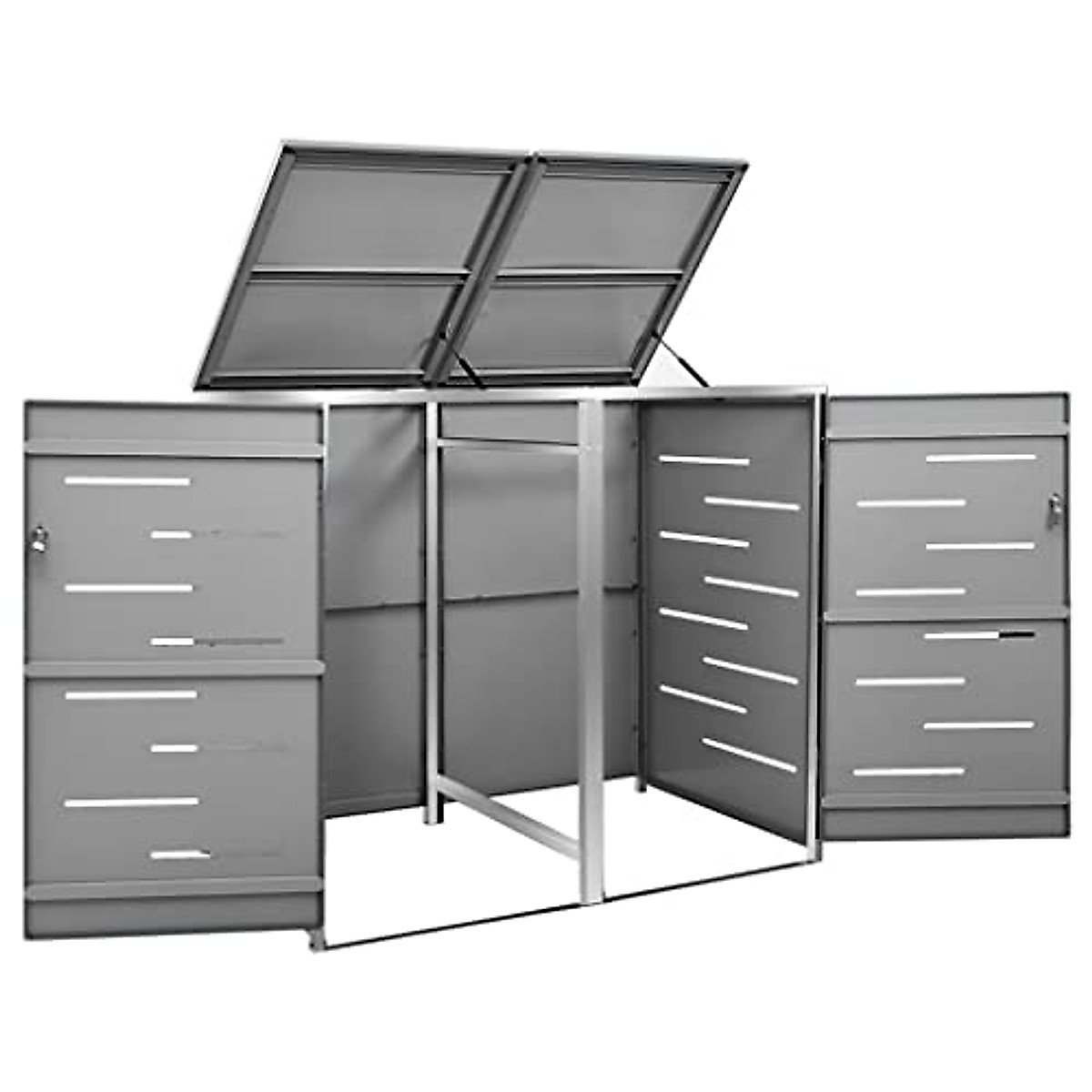 Canditree Outdoor Storage Shed for Garbage Cans, Double Wheelie Bin Shed Stainless Steel for Patio Garden (Anthracite)