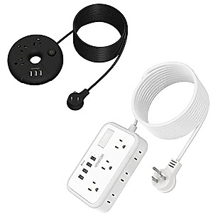 25 ft Long Cord Power Strip Bundle, NTONPOWER 6 Outlets 4 USB 25 ft Flat Plug Extension Cord Power Strip, 3 Outlets 3 USB Compact Power Strip with 25 Ft Cord, for Home, Office, Dorm Room Essentials