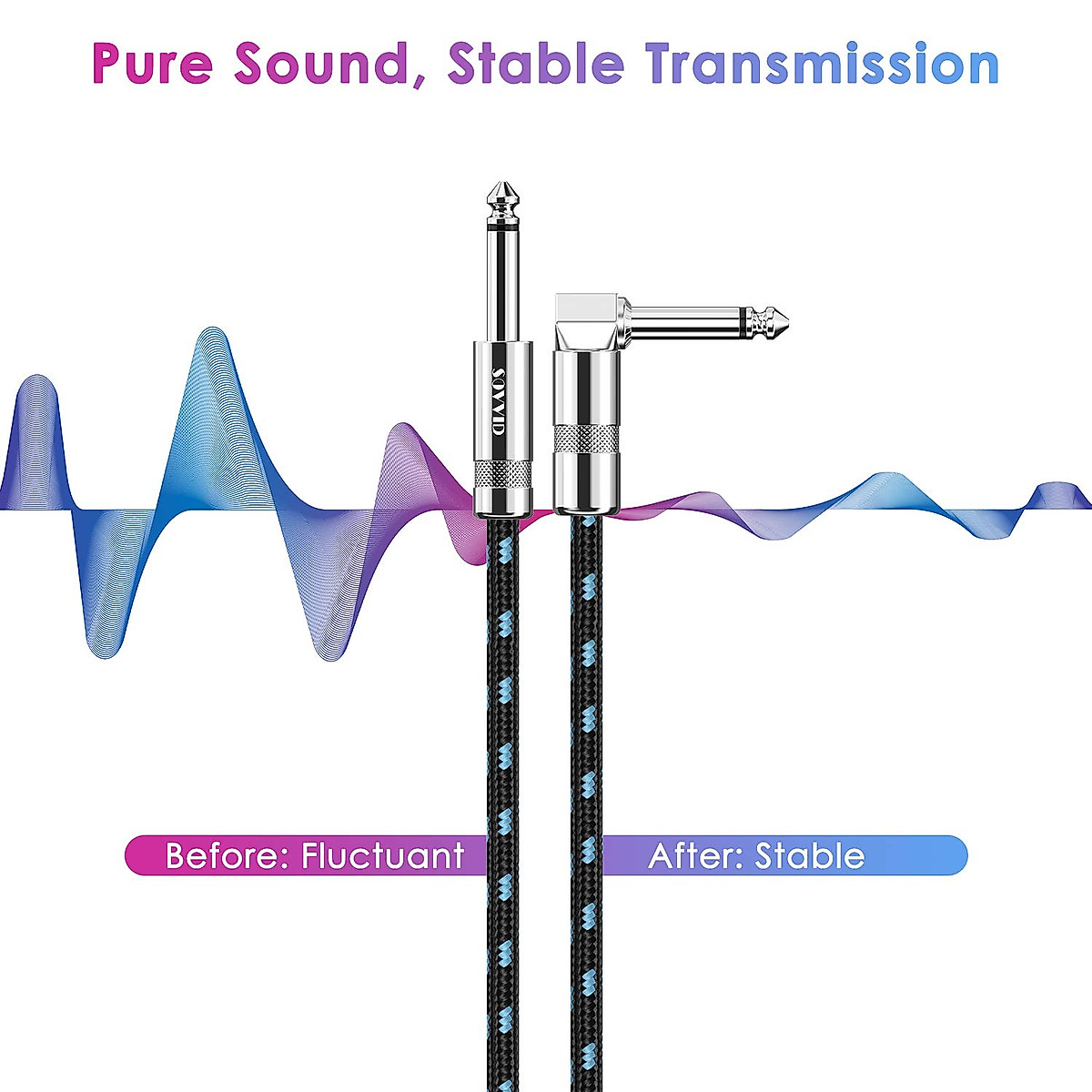 Sovvid Guitar Cable 10FT 2 Pack Instrument Cable Guitar Cord Electric Guitar Cable Guitar AMP Cord for Bass Guitar Keyboard 1/4 Inch Cable Right Angle Black and Black Blue