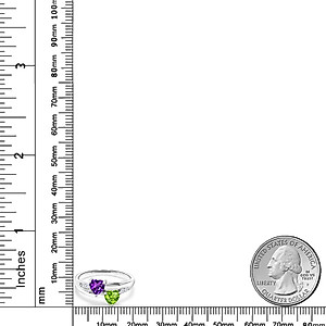 Gem Stone King 925 Sterling Silver Purple Amethyst Green Peridot and White Lab Grown Diamond Ring For Women (0.98 Cttw, Heart Shape 5MM, Gemstone Birthstone, Available In Size 5, 6, 7, 8, 9)