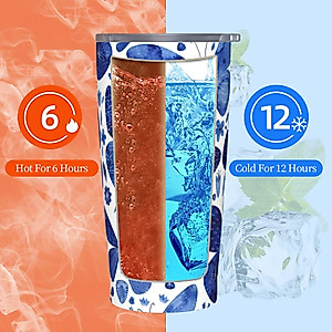 EVANEM 20 Oz Stainless Steel Tumbler With Straw Cleaner Blue Butterflies Printed Insulated Cup Travel Coffee Mug Vacuum Insulated Tumblers For Home Office