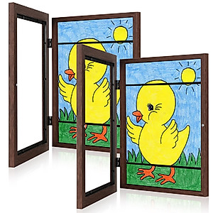[2-Pack] Kids Art Frames, 8.5x11 Front Opening Kids Artwork Frames Changeable, Brown Artwork Display Storage Frame for Wall, Holds 50 Pcs, for 3D Picture, Crafts, Hanging Art, Portfolio