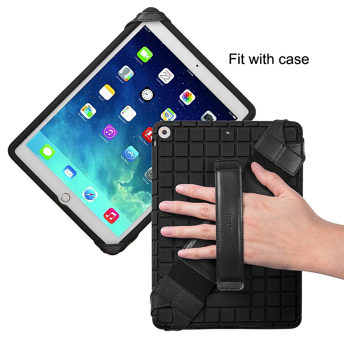 joylink Universal Tablet Hand Holder Strap, 360 Degrees Swivel LeathJer Handle Grip with Elastic Belt, Secure & Portable for 10.1" Tablets (Samsung Asus Acer iPad etc), Black