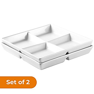 Bruntmor Christmas Snacks Dinner Serving Tray Dish in White |10 x 10 inch Set Of 2 Decorative Ceramic Appetizer 4 -Compartment Serving Platter Tray | Christmas Platter | Chafing Dish | Serving Dishes