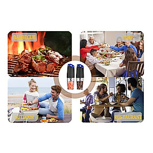 YAYAYOUNG Gravity Electric Grinder set of 2,Automatic Pepper and Salt Mill Grinder with Blue LED LIGHT,Electric Pepper Mill with Adjustable Coarseness,Refillable,salt and pepper shaker,pepper grinder