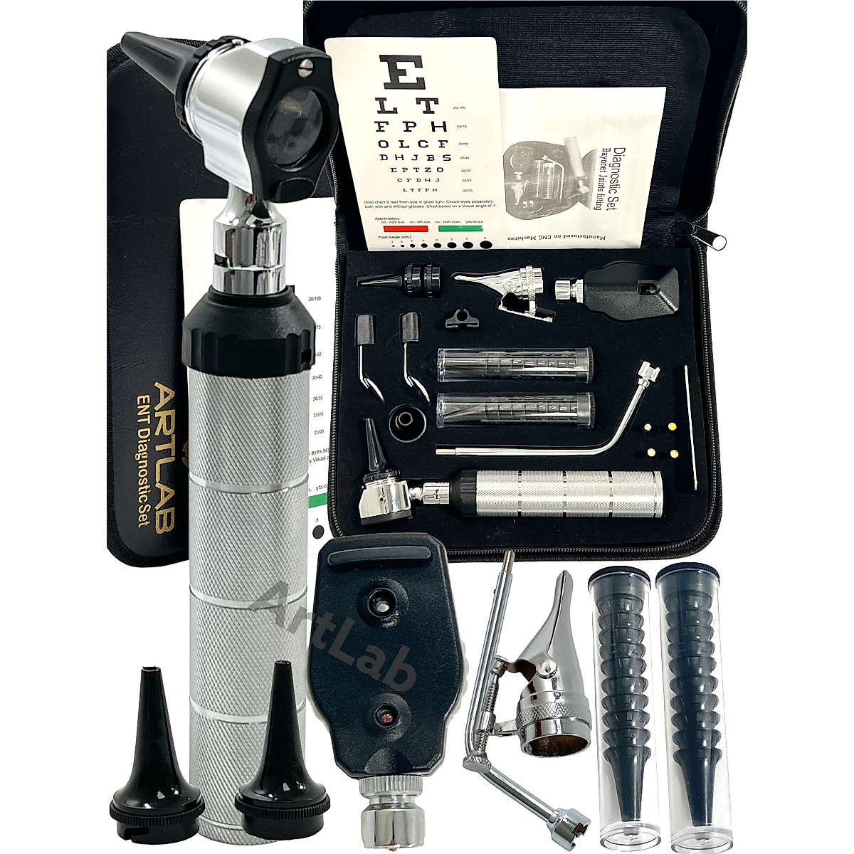Artlab-Otoscope, Eye scope & Illuminator Diagnostic Set -Otoscope examination set -Nursing Students Otoscope set with Carrying Leather case Replacement Tips