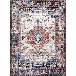 nuLOOM Eliza Machine Washable Traditional Medallion Ultra Thin Area Rug, 5x8, Multi