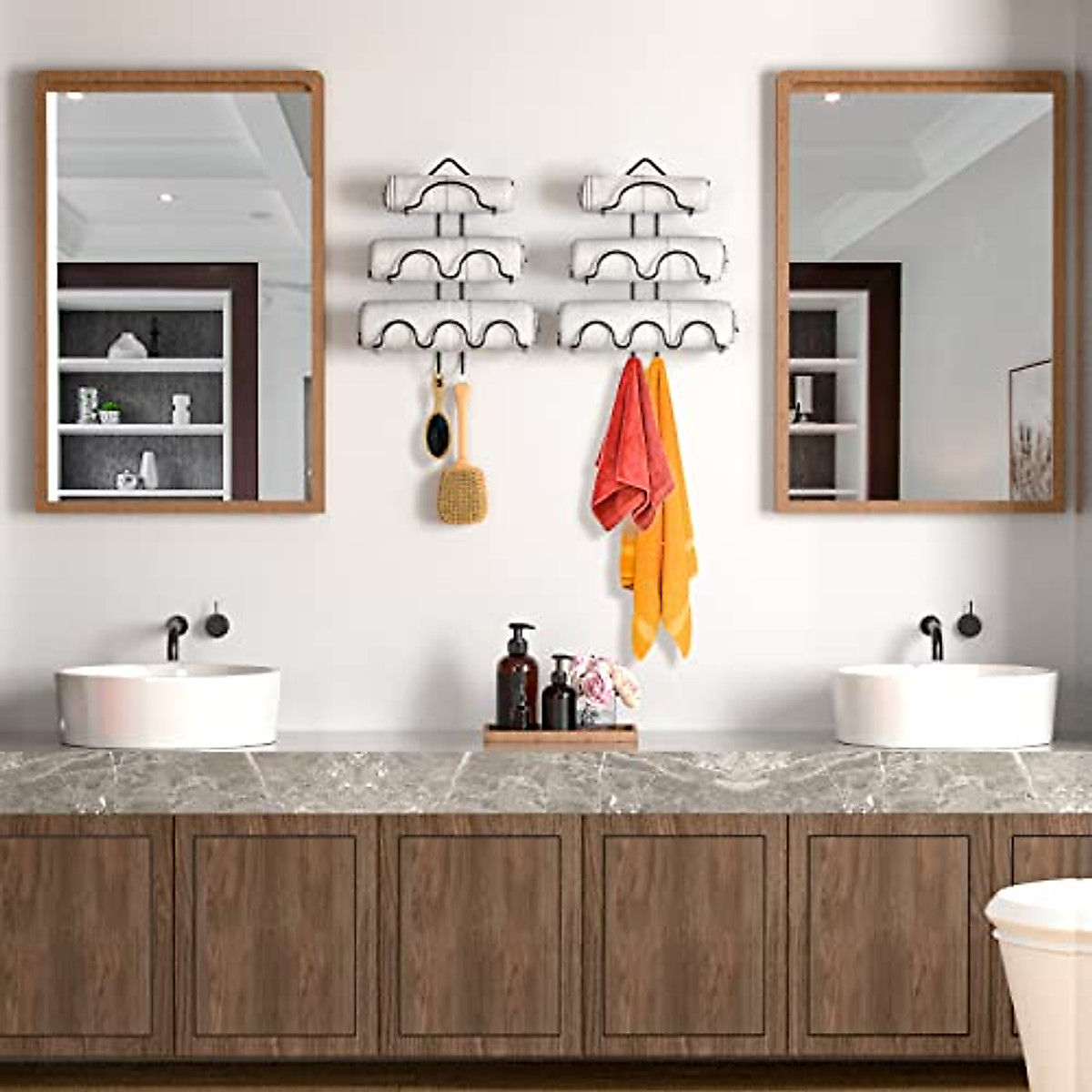 Oxdigi Towel Rack Wall Mounted Set of 2/Durable Metal Towel Holder/Extra Height Shelf Space for Bath Towels,Wine,Yoga Mats/Tree-Shaped Towel Organizer for Bathroom,Kitchen,Pool,Salon,Spa (Black)